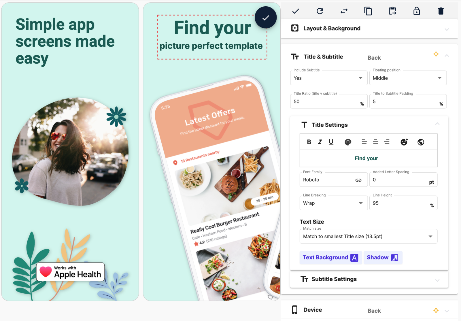 How do I change the size of my text title and subtitle? | AppScreens Knowledge Base