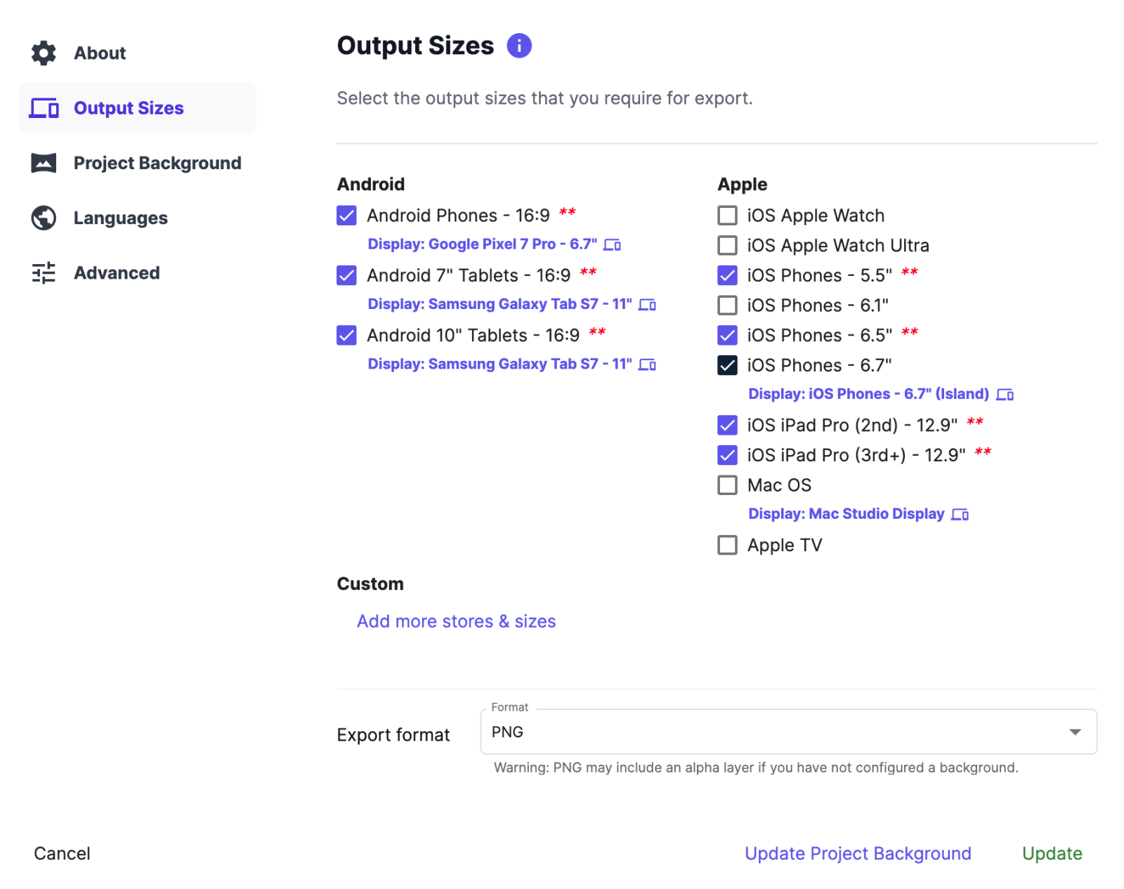 Setup Your Output Sizes Appscreens Knowledge Base