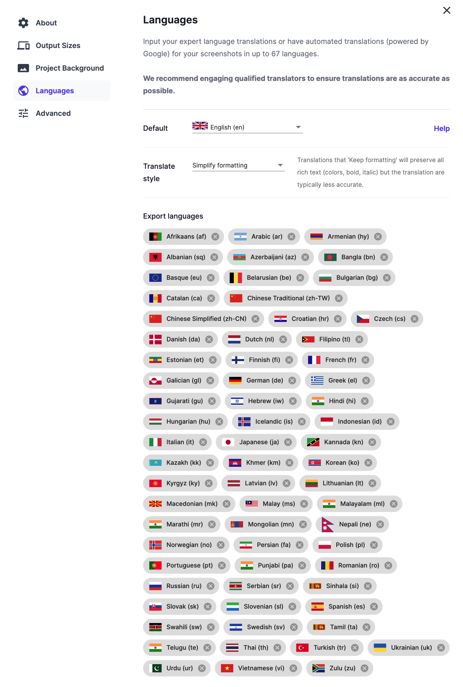 Setup your Languages | AppScreens Knowledge Base